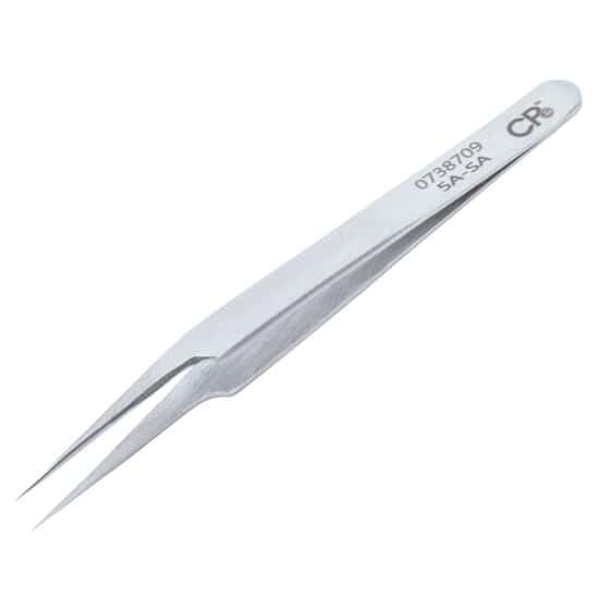 Cole-Parmer Essentials Precision Stainless Steel Tweezers, Oblique Fine Point Tips, 5A-SA, 115mm