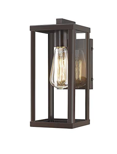Odeums Outdoor Wall Lantern, Exterior Wall Mount Lights, Outdoor Wall Sconces, Wall Lighting Fixture in Oil Rubbed Finish with Clear Glass (Oil Rubbed Bronze-Wall Light, 2 Pack)