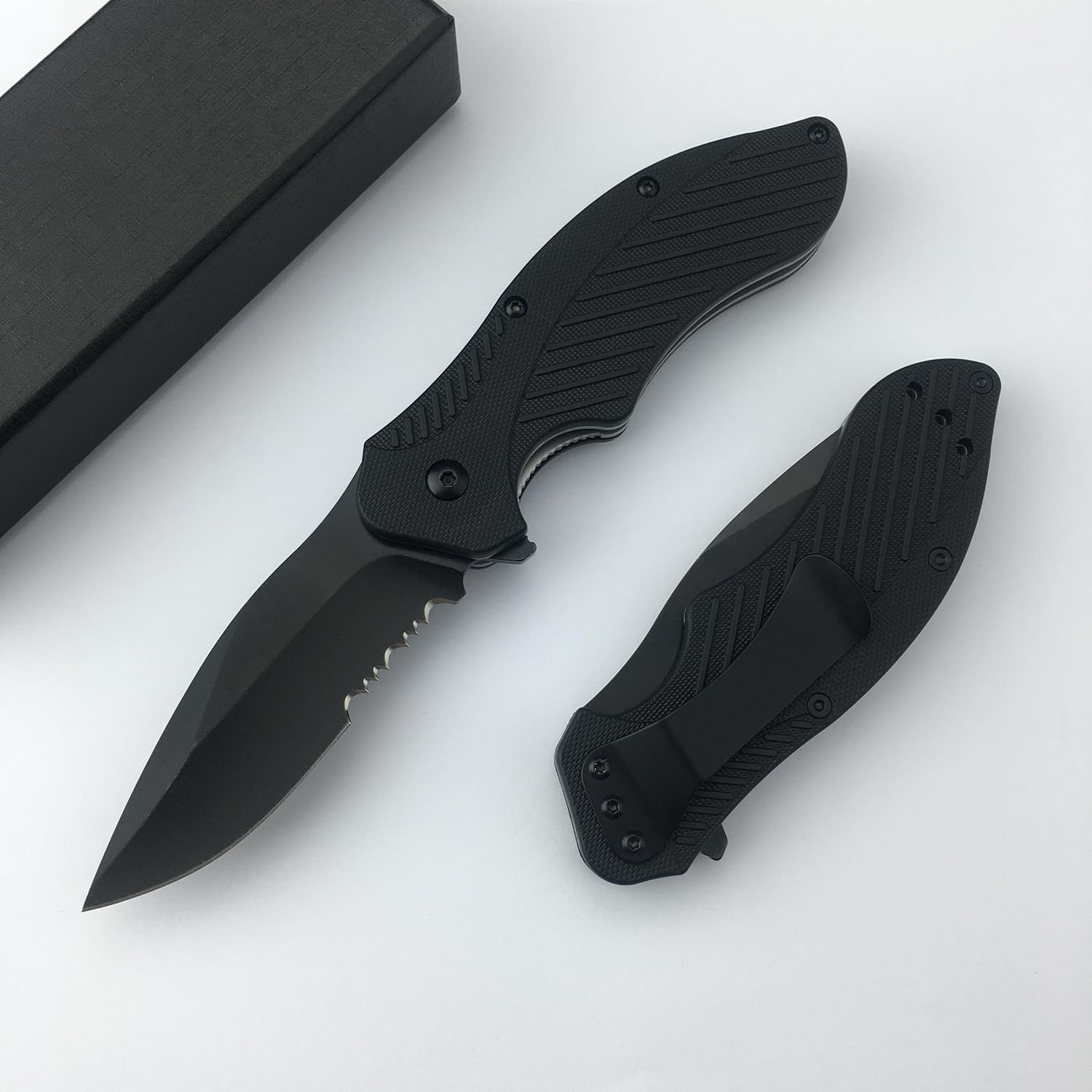 7.3-Inch Pocket Knife,Assisted Opening Folding Knife 8Cr13MoV Steel Blade and Filled Glass Nylon Handle with Pocket Clip for EDC (black)