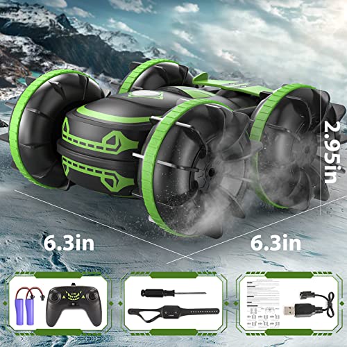 Arulis Amphibious Remote Control Car, 2.4Ghz 4WD Double Sided 360° Rotating RC Stunt Car, Remote Control Boat with Gesture Sensor, Toy Cars Gifts for 3 4 5 6 7 8+ Year Old Boys, Pool Water Beach Toy