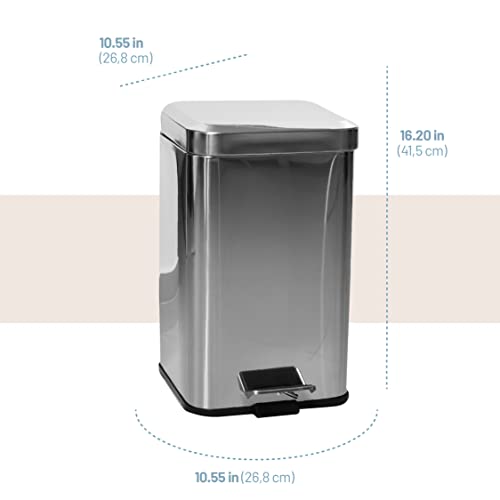 AWENN - Kitchen Garbage Trash Can with Lid and Pedal - Touchless Round Shape Waste Bin - Stainless Steel Dustbin with Removable Inner Bucket for and Outdoors β Gray (5.3 Gallon β 20 Liters)