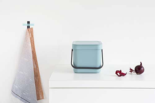 Brabantia Sort & Go Food Waste Trash Can (1.6 Gal / Mint) Small Countertop Kitchen Compost Caddy with Handle & Removable Lid, Easy Clean, Fixtures Included for Wall/Cupboard Mounting