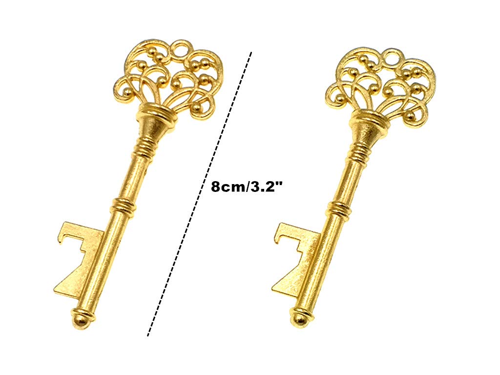 50pcs Skeleton Key Bottle Opener Wedding Party Favor Souvenir Gift with Candy Box and Ribbon(Gold)