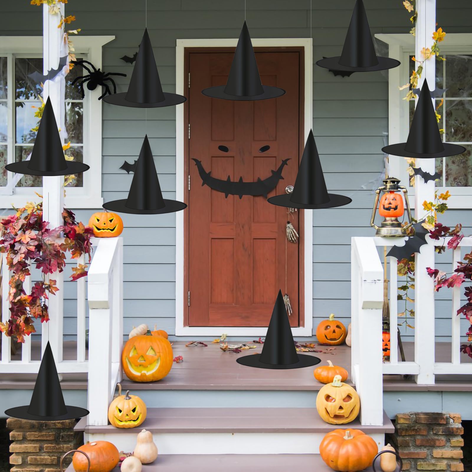 8 Pack Halloween Decorations Black Witch Hat, Indoor Halloween Decorations Outdoor Hanging Witch Hat Decor