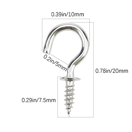 Mini Ceiling Screw Hooks, 200 Pieces 1/2 Inch Cup Hooks Screw-in Hooks for Hanging Plants Mug Arts Decorations,Silver