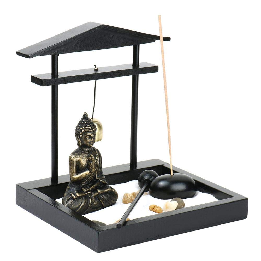 Buddha Incense Sticker Burner Holder with Bell, Bell Beater - Zen Statue Ornament for Desk Home Décor (1:15x14x13cm)