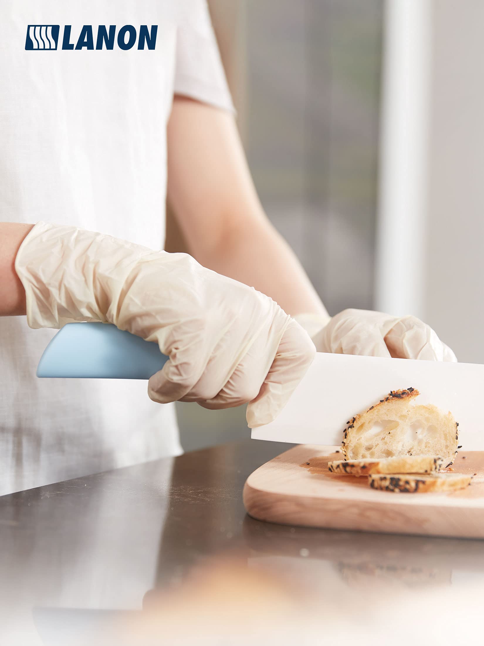 LANON 5 mil Latex Disposable Gloves, Food-Contact Grade, Powder-Free, Fully Textured, White, Large