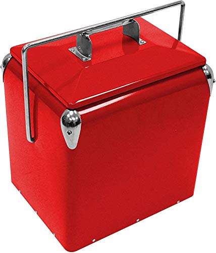 Creative Outdoor Stainless Steel Legacy Cooler w/Built-in Bottle Opener, Insulated Ice Chest w/Vintage-Inspired Design, Red