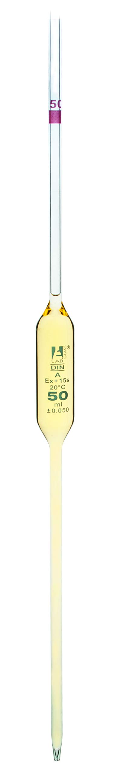 EISCO Volumetric Pipette, 50mL - Class A - Blue Markings - Red Coded - Borosilicate Glass
