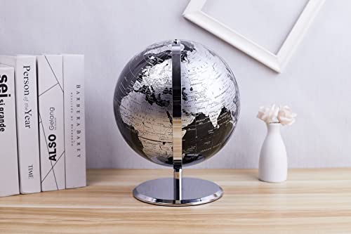 ANNOVA Metallic World Globe Black – Educational/Geographic/Modern Desktop Decoration - Stainless Steel Arc and Base/Earth World - Metallic Black - for School, Home, and Office (10-Inch)