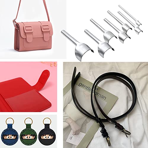 7Pcs Leather Half-Round Cutter Punch Trimming Perforated Leather Craft Tools Slot Punch for Making Wallets, Belts and Purses (Silver,)