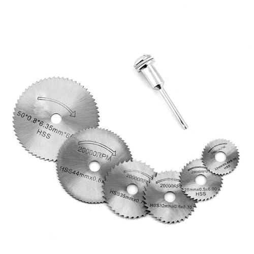 6 Pcs Rotary Drill Saw Blades with 1/8" Shank Extension Rod, Steel Saw Disc Wheel Cutting Blades for Wood Plastic Metal Stone Cutting