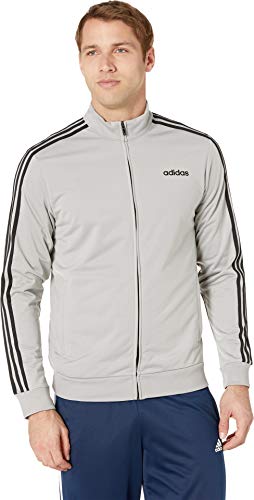 adidas Men’s Essentials 3-stripes Tricot Track Jacket, Medium Grey Heather/Solid Grey/Black, Small