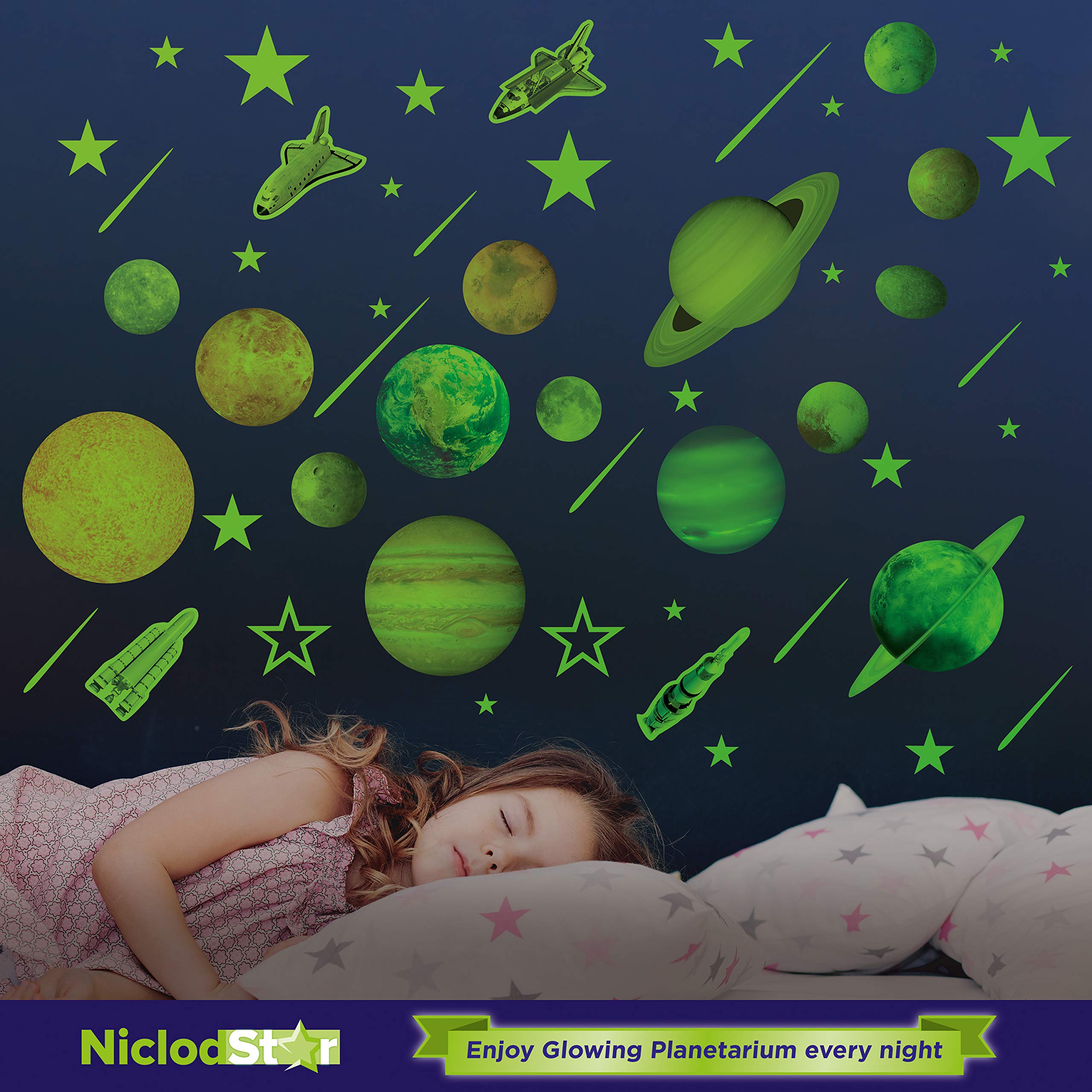 Glow in the Dark Stars and Planets for Ceiling – 303 Solar System Wall Stickers Room Decor, Outer Space Decals, Glowing 14 Planets 1 Moon 4 Rockets 24 Shooting Star 260 Stars Kids Boys Room Decoration