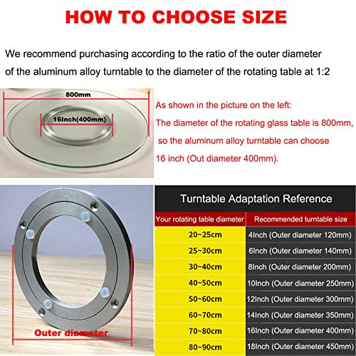 Aluminium Alloy Turntable Bearing, Heavy Duty Swivel Turntable Lazy Susan Rotating Bearing Turntable Round Dining Table Smooth Swivel Plate Hardware, 10''