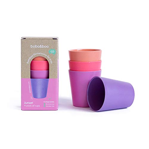 bobo&boo Bamboo Kids Cups Set of 4 Drinking Cups for Kids Eco Friendly Toddler Cups Without Lids ~ Non Toxic & Reusable ~ Great Gift for Baby Showers Birthdays & Preschool Graduations (Sunset)