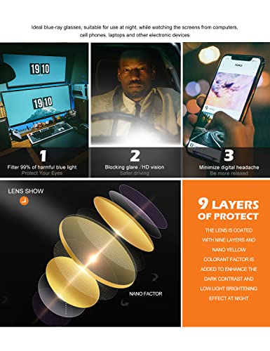 ANYLUV Blue Light Blocking Glasses Men Computer Gaming Blue Screen Glasses Mens Blue Light Blocker Glasses Rectangle Metal frame UV400 Orange Lens