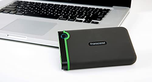 Transcend 4TB SJ25M3, USB 3.1 Portable Hard Drive Rugged, Anti-Shock Resistant, Compact and Lightweight with Lightning-Fast Speeds, One Touch Backup Button, Iron Grey - TS4TSJ25M3S
