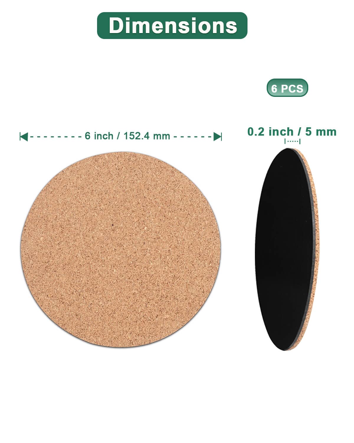 6 Piece Cork Plant Mats - Round Cork Coasters 6 inch, Absorbent Plant Cork Mat Saucer for Pots, DIY Cork Pads