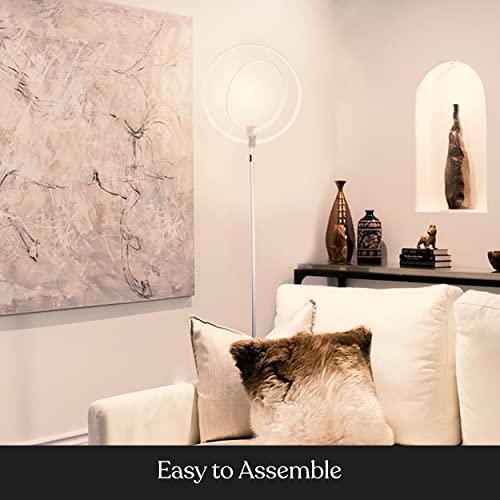 Brightech Eclipse Dimmable LED Floor Lamp, Modern Torchiere Floor Lamp for Living Rooms & Offices – Super Bright Tall Lamp with Dimmable Options for Reading, Standing Lamp Living Room Décor - Silver