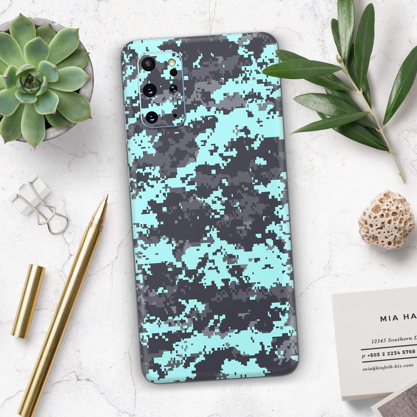 DesignSkinz Light Blue and Gray Digital Camouflage Protective Vinyl Decal Wrap Skin Cover Compatible with The Samsung Galaxy S20 (Screen Trim & Back Glass Skin)