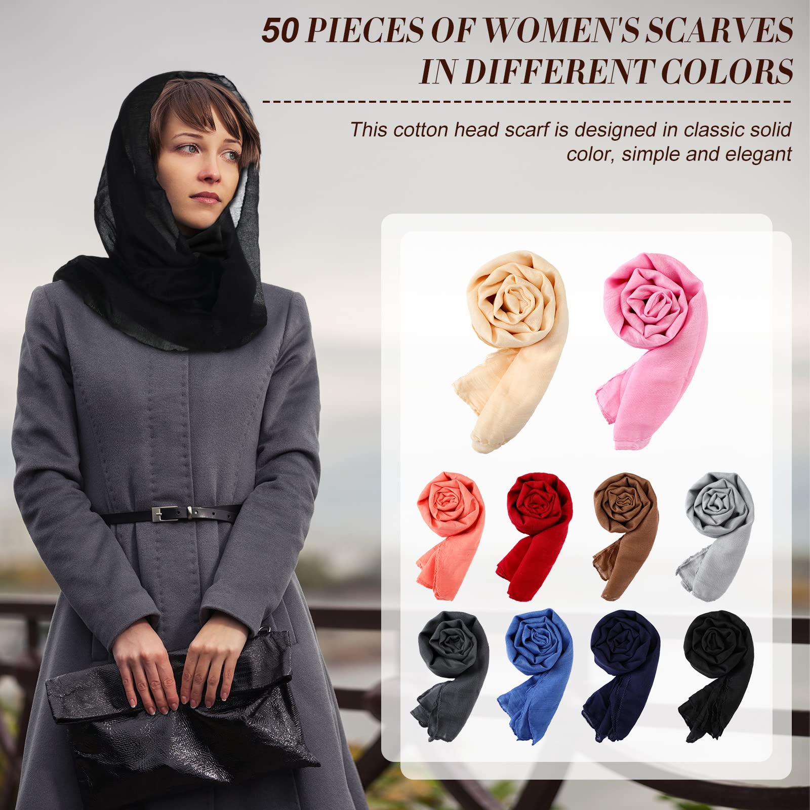 50 Pcs Women Soft Scarf Shawl Lightweight Long Scarf Sun Proof Shawls Wrap for Wedding Bride Bridesmaid Evening Dress
