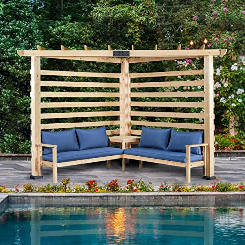Endark 9x9 FT Solid Wood Pergola with Corner Seating and Table, Outdoor Patio Corner Pergola with Cushioned Sofa for Garden, Backyard, Poolside