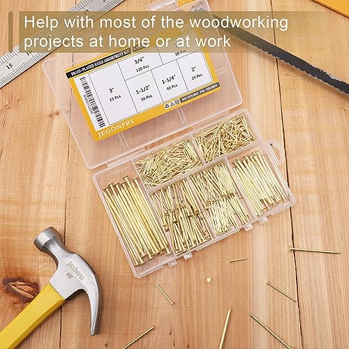 6 Sizes Gold Hardware Nails Assortment Kit, 358pcs, Brass Plated, Nails for Hanging Pictures, Finishing Nails, Wood Nails, Wall Nails for Hanging (3β, 2β, 1-1/2β, 1-1/4", 1β, 3/4")