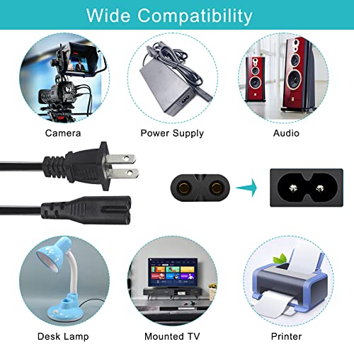 2FT Replacement 2 Prong AC Power Cable - 18 AWG 2 Slot Non-Polarization Figure 8 Power Cord Compatible with Xbox Series X/S, Xbox One S/ X PS4 PS3 PS2 Slim Game Console, for Sony Playstation /PSP/PSV