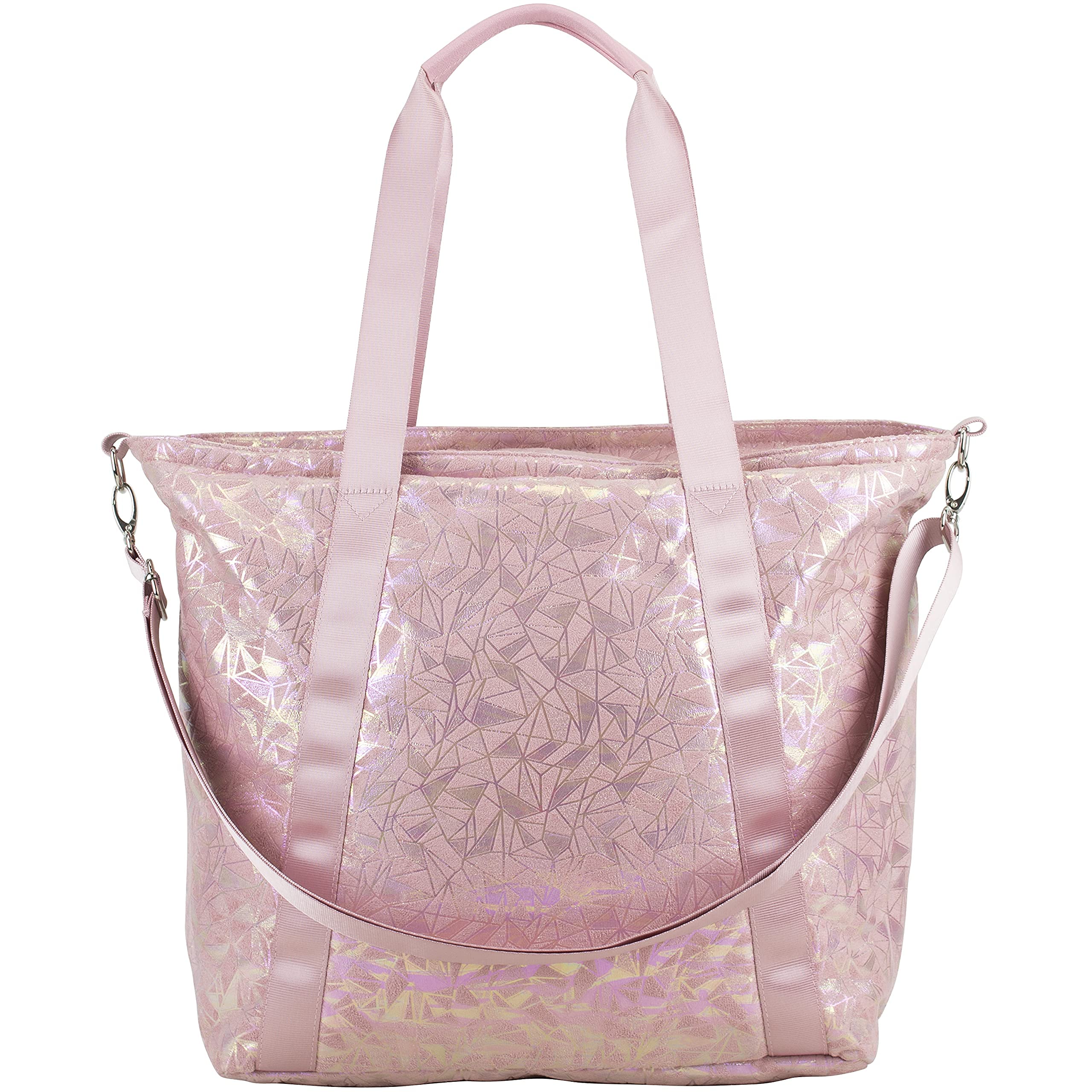 BODHI Township Tote with Removable Zipper Wristlet and Adjustable Crossbody Strap-Pink Geo