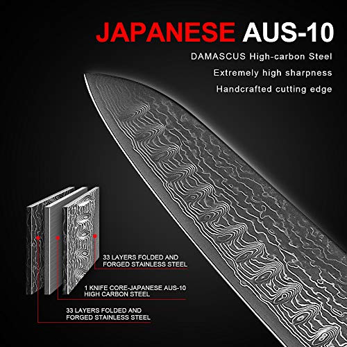 WELLSTAR Santoku Knife, Damascus Steel Kitchen Knife 7 Inch, Japanese AUS10 High Carbon Steel 67-Layer Blade Full Tang with Ergonomic G10 Handle, Razor Sharp Chefs' Knife - Gift Box