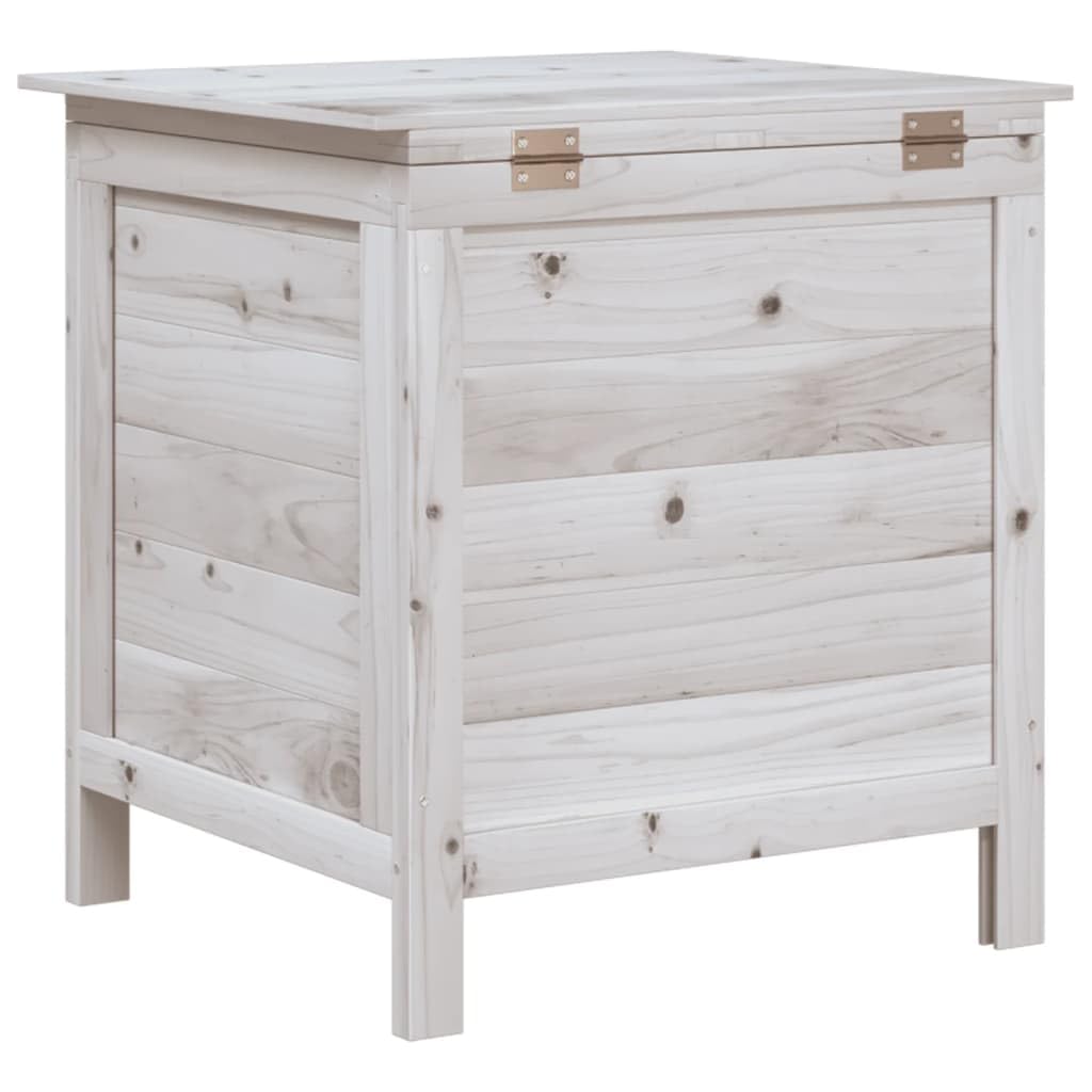 vidaXL Solid Fir Wood Patio Storage Box - White Outdoor Cushion Chest for Garden Tools and Toys with Slatted Base, 19.7x19.3x22.2 Inches
