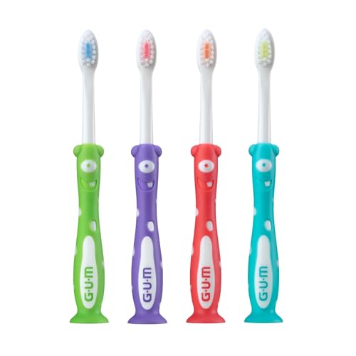 GUM Monsterz Children and Toddler Toothbrush, Soft Bristled Kids’ Toothbrush with Suction Cup, for Ages 2+, 1ct (6pk)