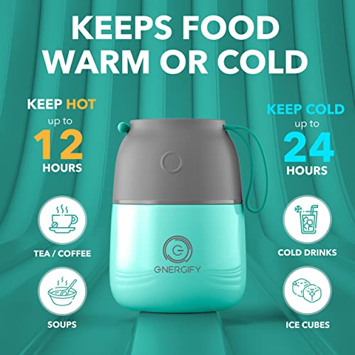 ENERGIFY Vacuum Insulated Food Jar. 17oz Thermos Includes Folding Spoon and Cup. Hot & Cold Drinks, Lunch Container For Kids and Adults. Made of Premium BPA-Free Stainless Steel, Leak Proof, Blue