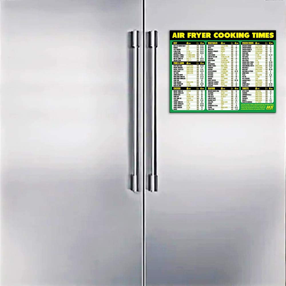 Air Fryer Cooking Times Magnetic Cheat Sheet - Extra Large Easy to Read 11β x 8.5β Airfryer Kitchen Accessory - Quick Reference Guide Magnet for Over 90 Popular Airfry Foods - Cook Healthy Meals Fast