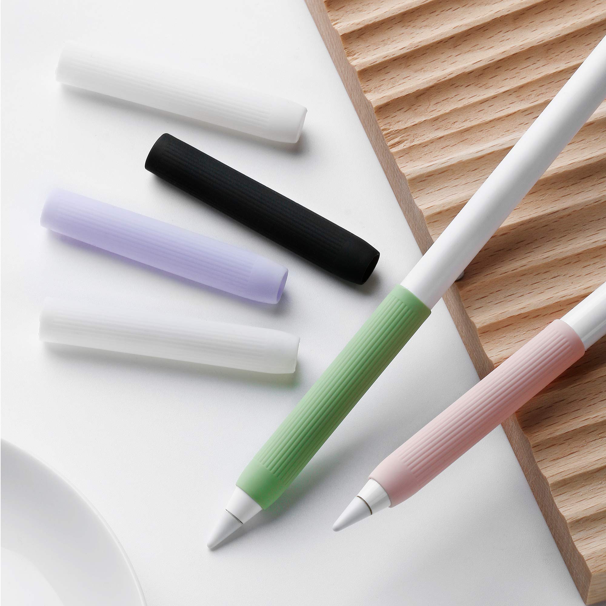 litumfen 5 Pack iPencil Grips Silicone Holder Sleeve Compatible with Apple Pencil 1st and 2nd Generation (Black, Green, Pink, White, Purple)