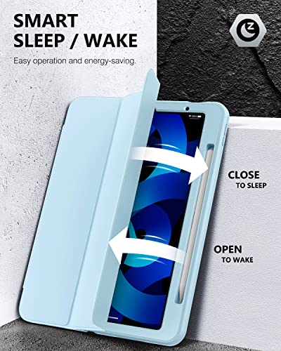 MoKo Case Fit iPad Air 5th/4th Generation 10.9 2022/2020, [Support Touch ID] [Built-in Screen Protector] Full-Body Shockproof Case Smart Shell Stand Cover with Auto Sleep/Wake & Pencil Holder,Sky Blue