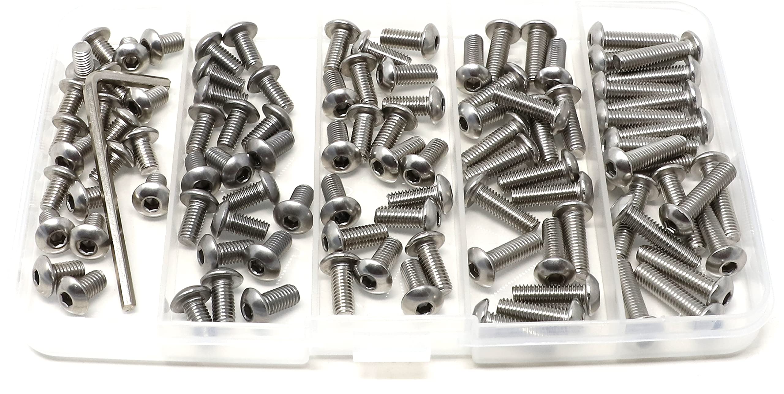 iexcell 100 Pcs M5 x 8/10/12/16/20 Stainless Steel 304 Hex Socket Button Head Cap Screws Bolts Assortment Kit