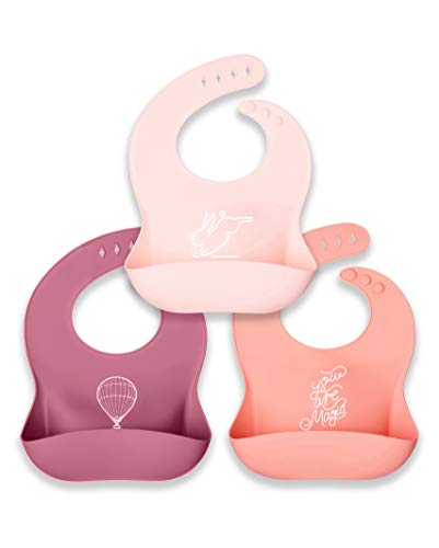 Sweet Child 3 Pack Silicone Baby Bibs Waterproof, Deeper Food Catcher Pocket, Food Grade BPA Free, Odor Resistant, 6-24 Month