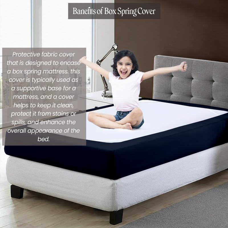 Absolute Mattress Box Spring Cover Twin Size Fits Upto 18" Inch Deep All Around Elastic for Snug Fit Your Mattress Polyester Fabric Thick Box Spring, Navy Blue