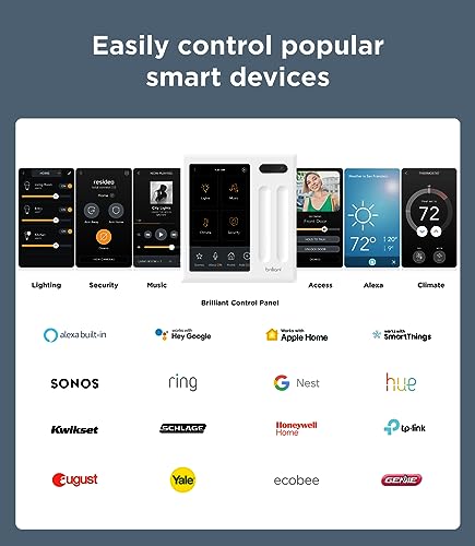 Brilliant Smart Home Control (3-Switch Panel) β Alexa Built-In & Compatible with Ring, Sonos, Hue, Google Nest, Wemo, SmartThings, Apple HomeKit β In-Wall Touchscreen Control for Lights, Music, & More