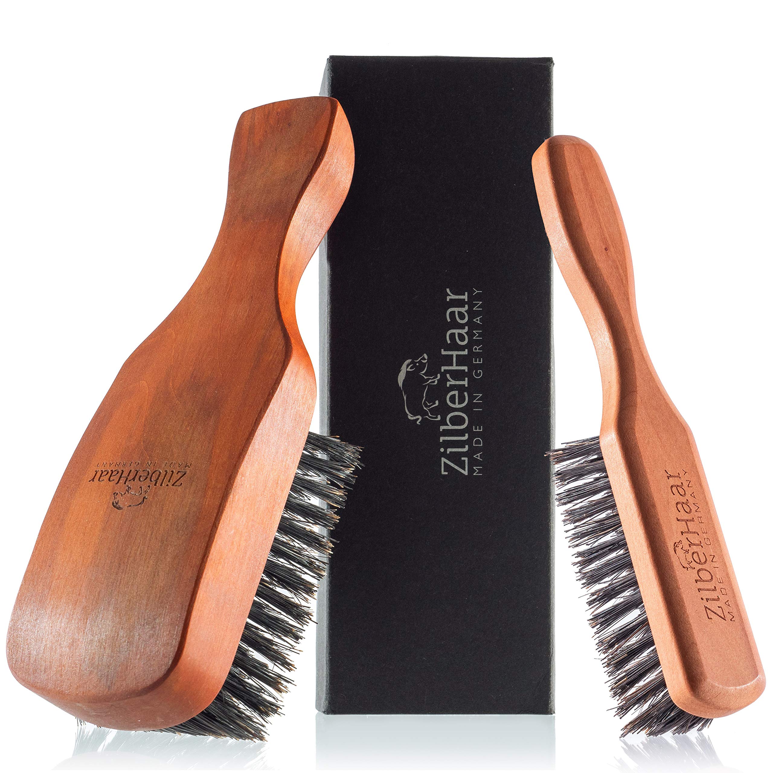 ZilberHaar Beard and Hair Care for Men Bundle - Regular Brush + Major Brush with Stiff Boar Bristles