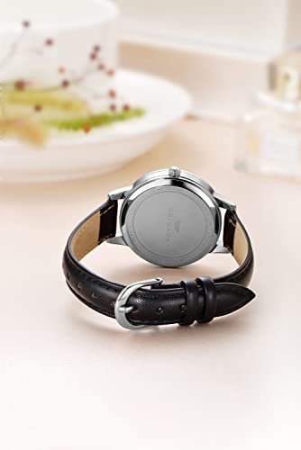 BRIGADA Women's Watch Nice Fashion Elegant Pink Black Leather Band Ladies Watch for Women