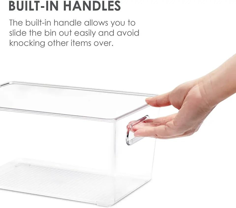 4 Pack Clear Storage Bins,11.25"x 7.5"x 6", Refrigerator Freezer Food Organizer Bins, Bathroom Cabinet Organization, Under Sink Shelf Organizer, Fridge Organizer, Acrylic Office Organizing Bins