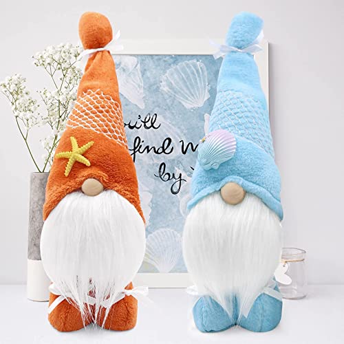 CiyvoLyeen Beach Gnomes Decorations Sea Star Shell Gnomes Handmade Decor Shelf Sitters Swedish Gnomes Nisse Scandinavian Summer Gnomes Plush Elf Dwarf Home Household Ornaments Set of 2