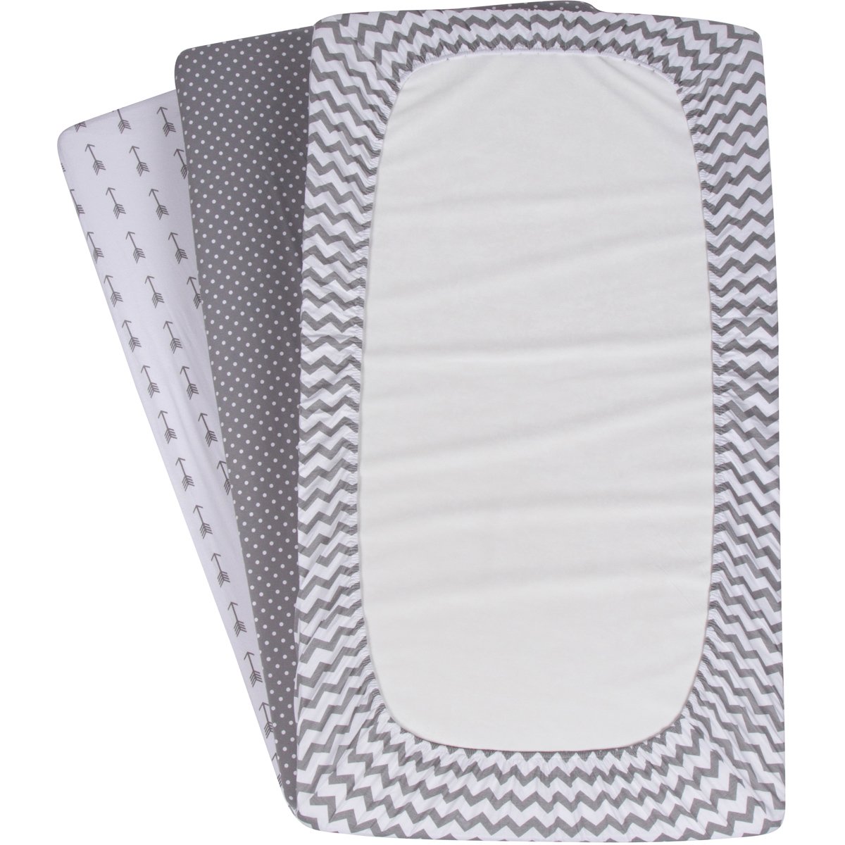 BaeBae Goods Premium Crib Sheets for Baby Boys and Girls, 4 Pack, Soft and Breathable Jersey Knit Fitted Sheet Set, Grey and White, Cute Gender Neutral Nursery Mattress Bedding, Universal Fit