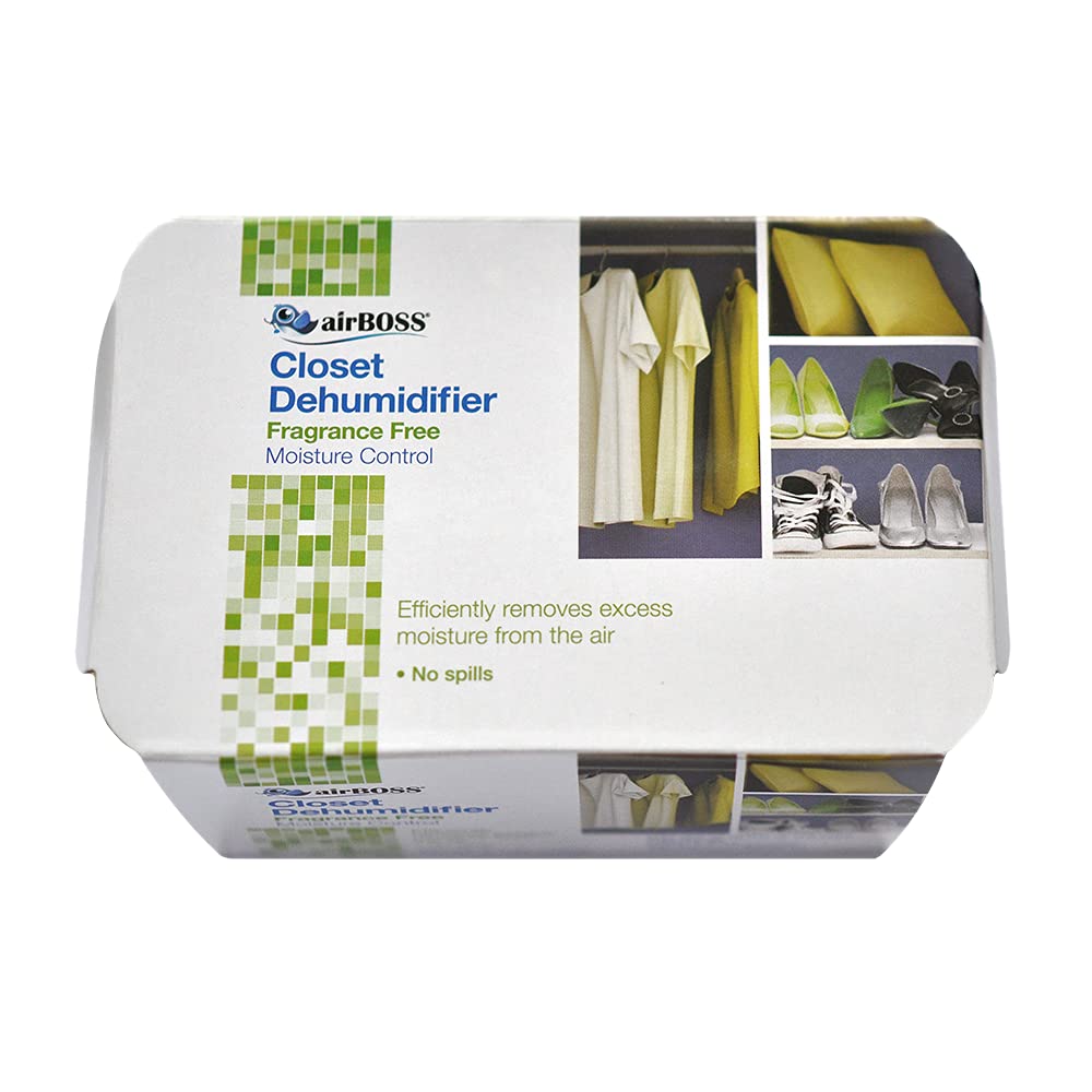 airBOSS Closet Dehumidifier, Fights Mildew and Odors in Small Spaces, Fragrance Free, No Spills, 6.7 oz, Pack of 6