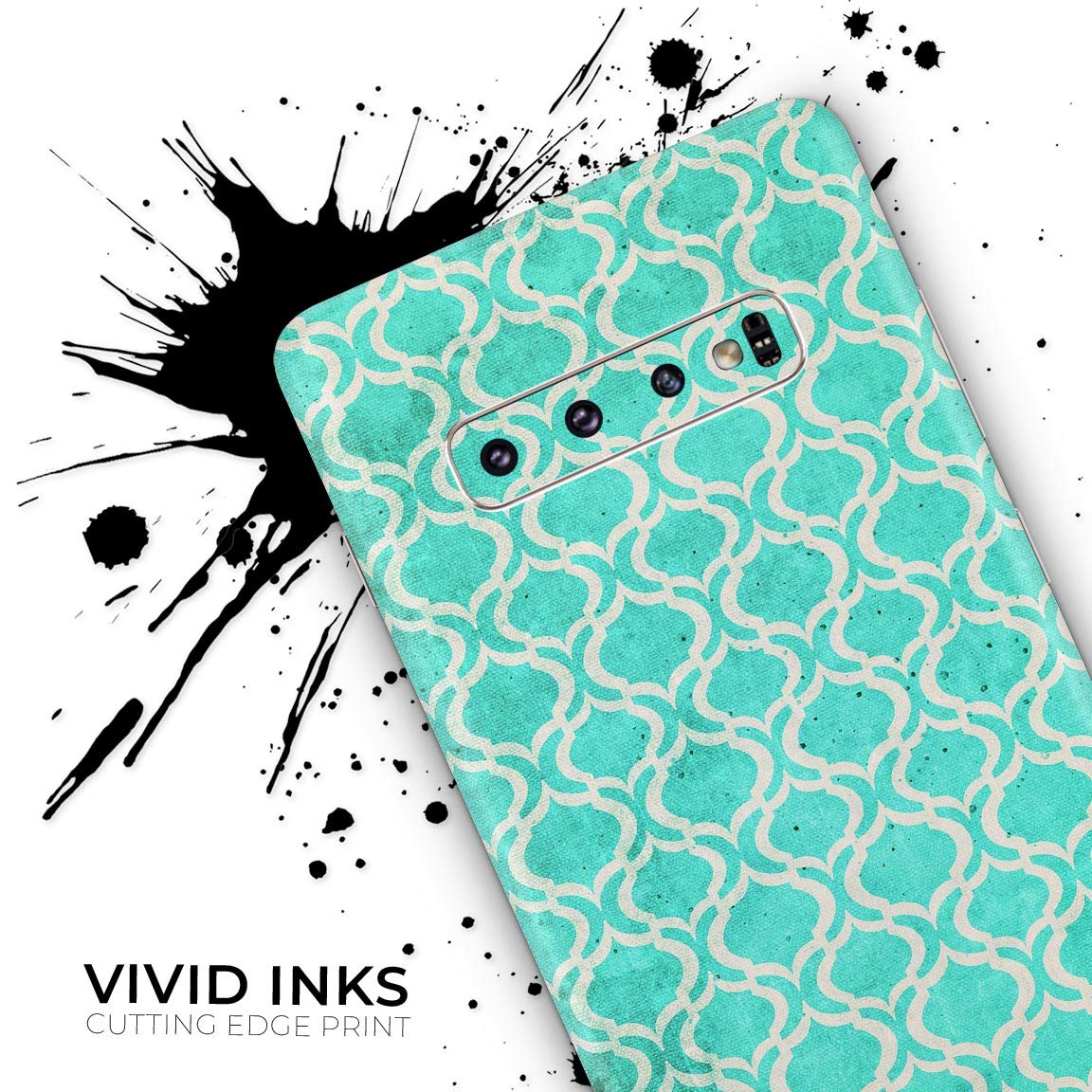 DesignSkinz Teal and White Bubble Morrocan Pattern Protective Vinyl Decal Wrap Skin Cover Compatible with The Samsung Galaxy S20 (Screen Trim & Back Glass Skin)