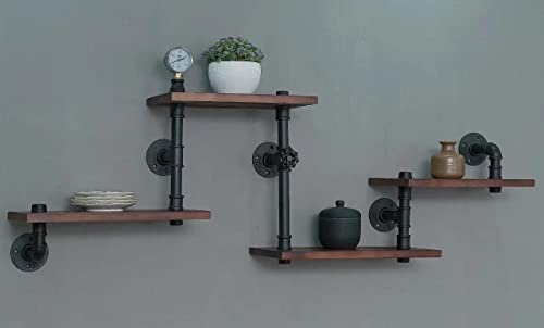 BIXIRAO Industrial Rustic Modern Solid Wood Ladder Pipe Wall Mounted Floating Shelves β 4 Tiers Bookshelf,DIY Storage Shelving,Hung Bracket,Bookcases