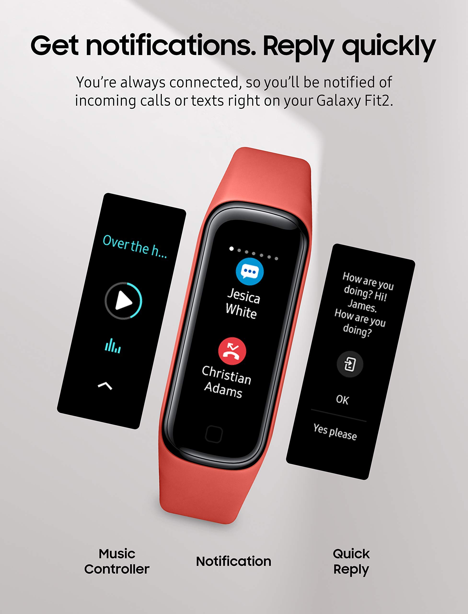 Samsung Galaxy Fit 2 Bluetooth Waterproof Fitness Tracking Smart Band – Red (Renewed)